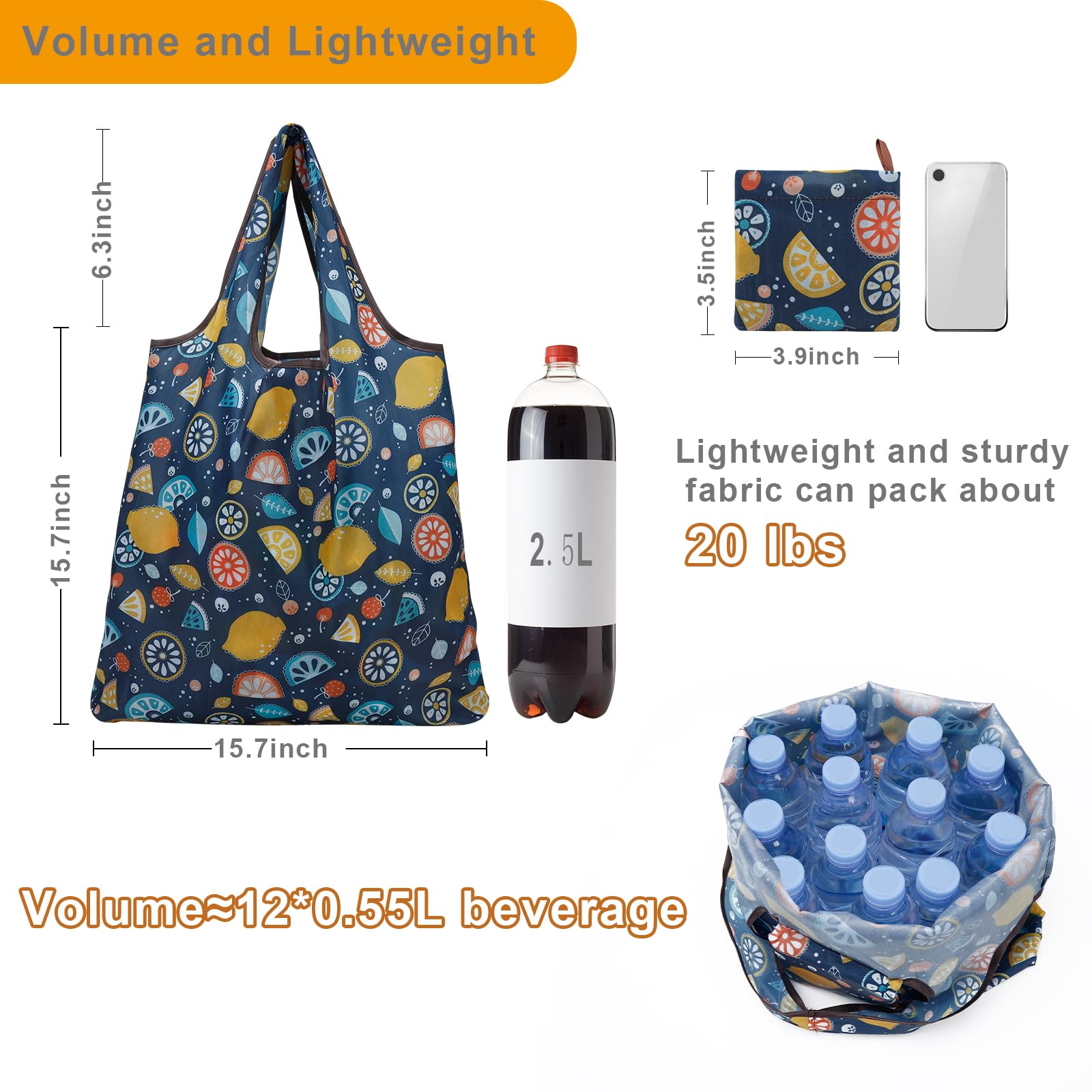 Kemoxan 6 Pack Reusable Shopping Bags ,Foldable Waterproof Grocery Totes,Washable Durable Sturdy Nylon Separated Storage Pouch, Easy to Store and Carry 6 Pattern Eco-friendly Bags.
