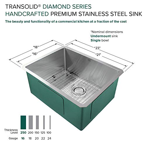 Transolid KKM-DUSB231810 Diamond 23-in L x 18-in W Single Bowl Undermount Kitchen Sink and Accessories Kit in Stainless Steel