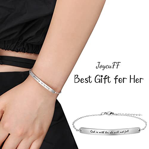 JoycuFF Christian Bracelets for Women Inspirational Chain ID Bar Bangle Bible Verse Personalized Gifts God is Within Her She Will not Fall