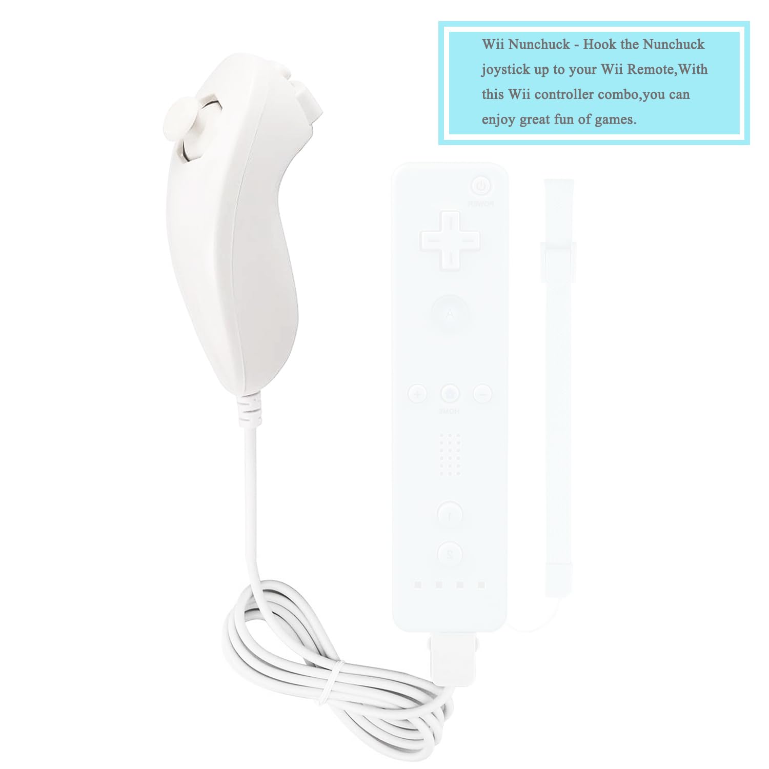 JINHEZO Nunchuck Controller Joystick Gamepad Replacement for wii Nunchuck Controller, Compatible with Nintendo Wii & Wii U Video Game Gamepads White Pack of 2