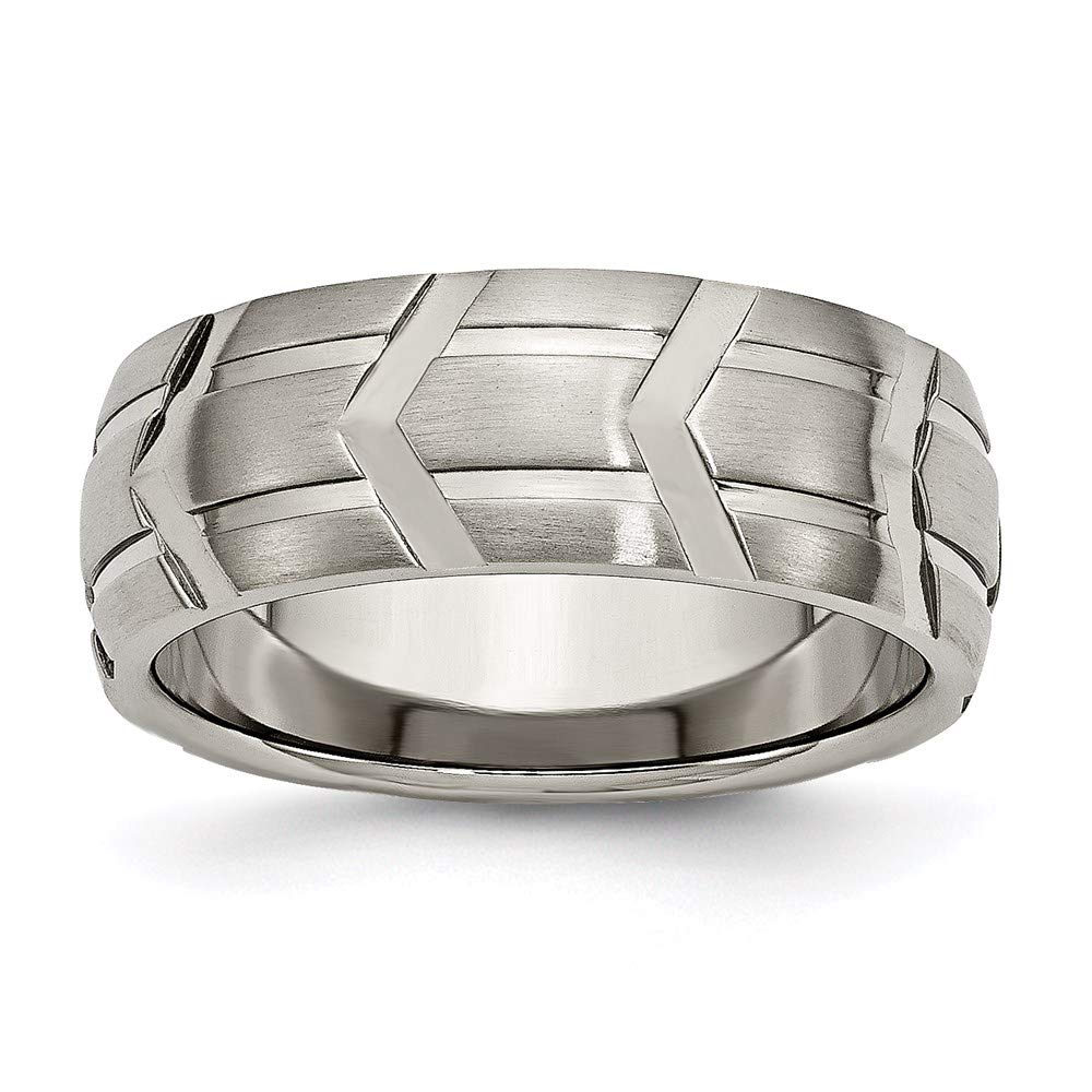 Jewelry Pilot 8mm Brushed & Polished Finish Tire Tread Designer Titanium Wedding Band - Size 10