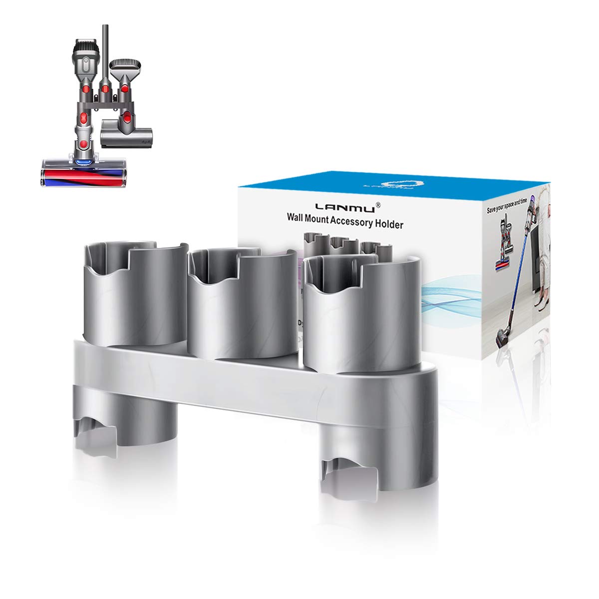 LANMU Wall Mount Accessory Holder Compatible with Dyson V15 V12 V11 V10 V8 V7 Outsize Vacuum Cleaner, Attachment Organizer, No More Messy Tools (Gray)