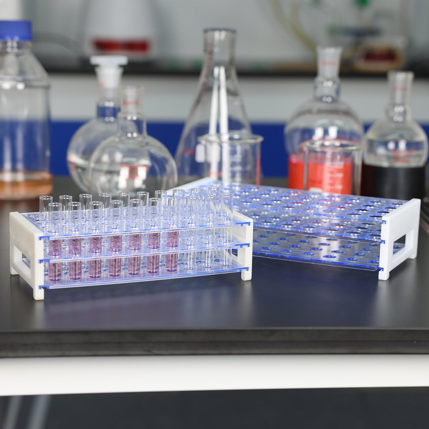 stonylab Test Tube Rack, 3-Tier Detachable Blue Plastic Test Tube Rack Tube Holder Stand Rack for Laboratory Scientific Experiments, 45/64 inch 40-Place