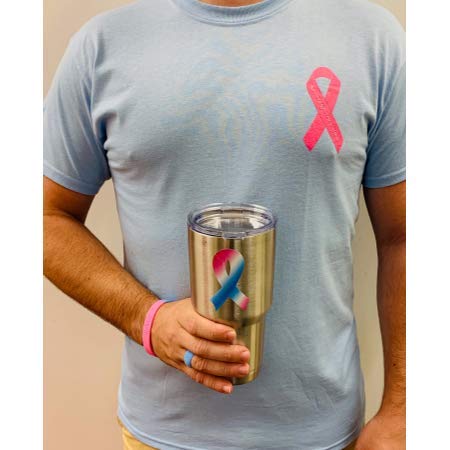Male Breast Cancer Awareness Silicone Embossed Bracelet 5 Pack