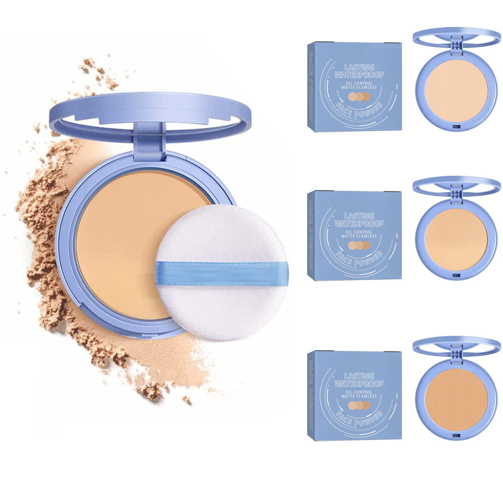 Oil Control Face Pressed Powder, Matte Smooth Setting Powder Makeup, Waterproof Long Lasting Finishing Powder, Flawless Lightweight Face Cosmetics, Cruelty-free (*02 Natural Beige)