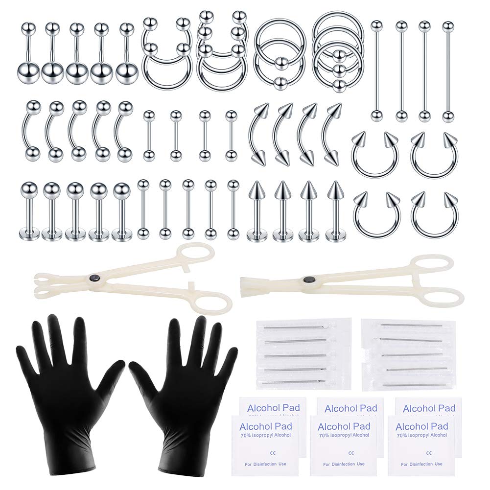 Xpircn Piercing Kit 14G 16G Body Piercing Jewelry Kit Tool, Mixed Piercing Needles 12G 14G 16G 18G 20G Disposable Hollow Piercing Needles