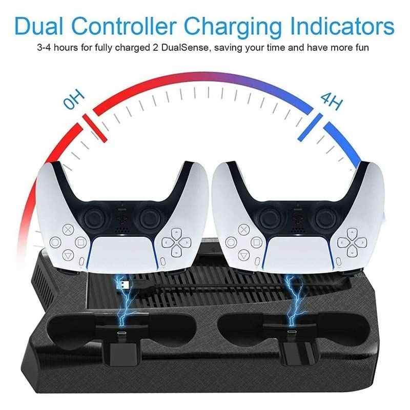 RENSLAT for PS5 Charging Stand Base with Cooling Fan and 3 USB Port Dual Controller Charger Storage Tray Bracket