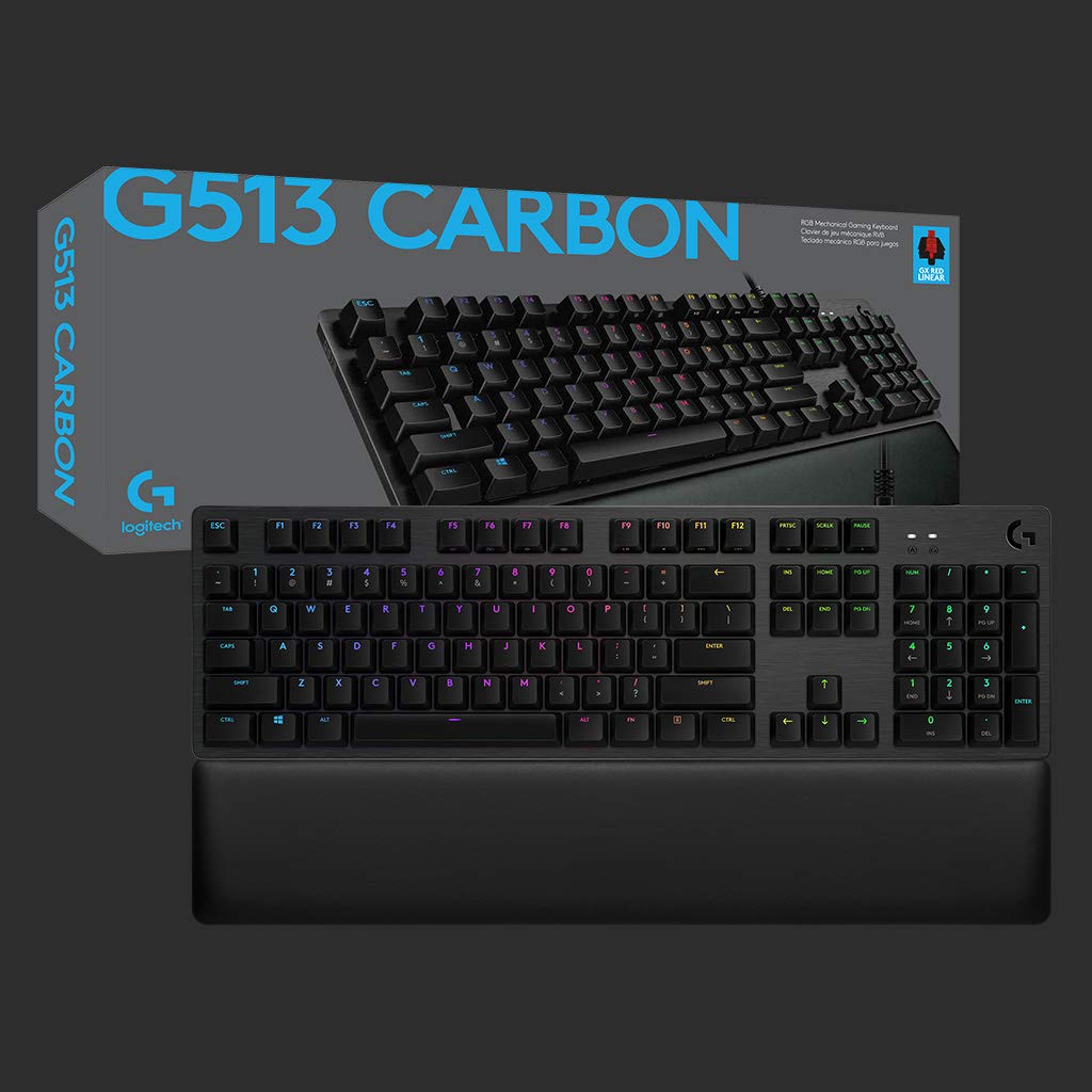 Logitech G513 Carbon LIGHTSYNC RGB Mechanical Gaming Keyboard with GX Brown Switches, Memory Foam, USB Pass-Through Port, Aircraft-Grade 5052 Aluminum Top Case - Tactile (Renewed)