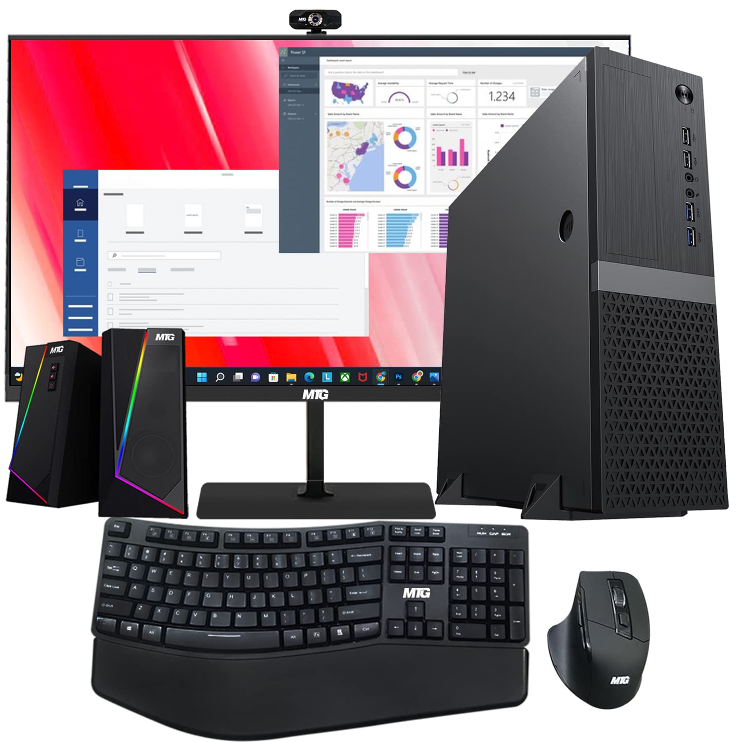 TechMagnet Computer Desktop PC, Intel Core i5 8th Gen, Heera, 16GB Ram, 1TB HDD, MTG New 24 Inch Monitor, MTG Ergonomic Wireless Keyboard Mouse, RGB Speaker, Webcam, Win 11 Home (Renewed)