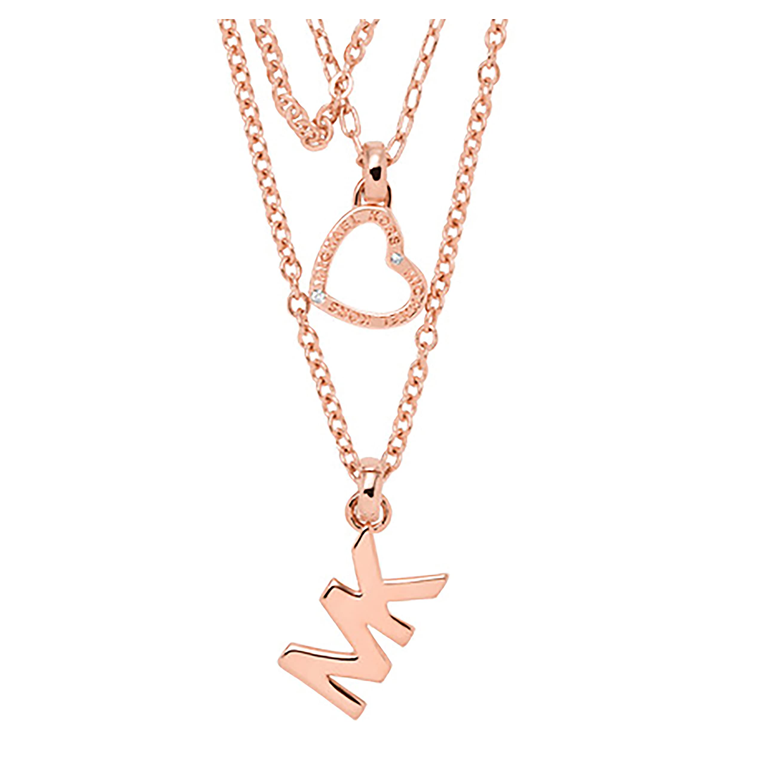 Michael Kors Brass Layered Heart Necklace for Women, Color: Rose Gold (Model: MKJ7806791)