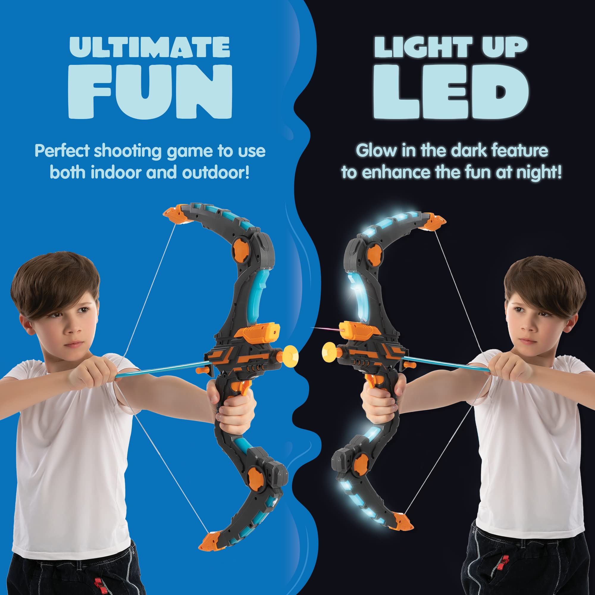 JOYIN Bow and Arrow for Kids with LED Flash Lights - Archery Bow with 9 Suction Cups Arrows, Target and Arrow Case for Outdoor Play (Black Blue)