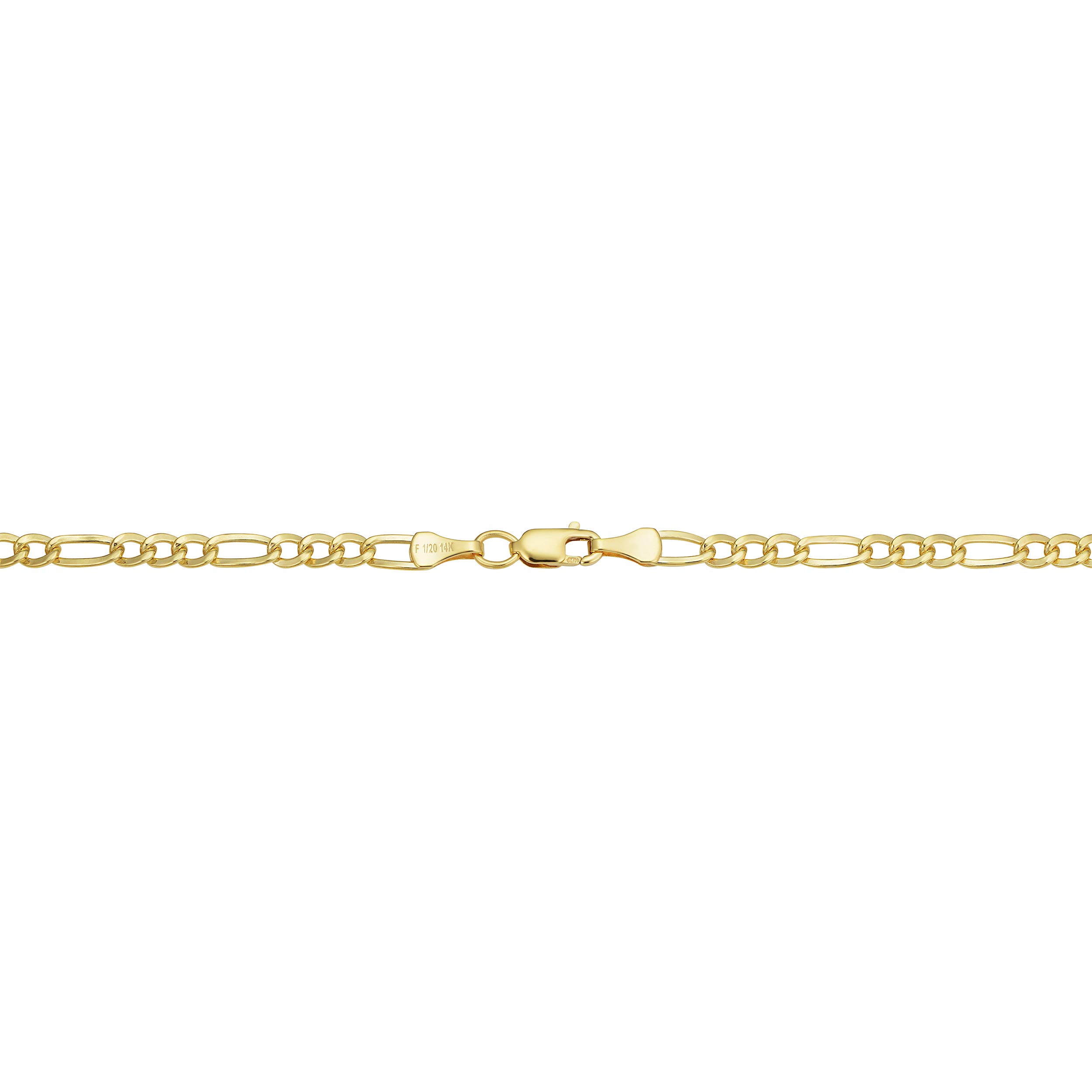 Kooljewelry 14k Yellow Gold Filled Solid Figaro Link Chain Necklace (3.3 mm, 22 inch)