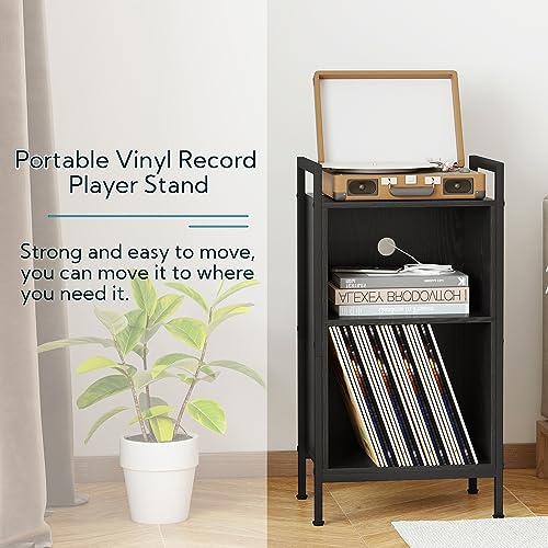Yusong 3 Tier End Table, Tall Side Table With Storage Cabinets, Bedside Table Nightstand Small Bookcase for Small Space in Living Room, Bedroom, Office, Oak Black