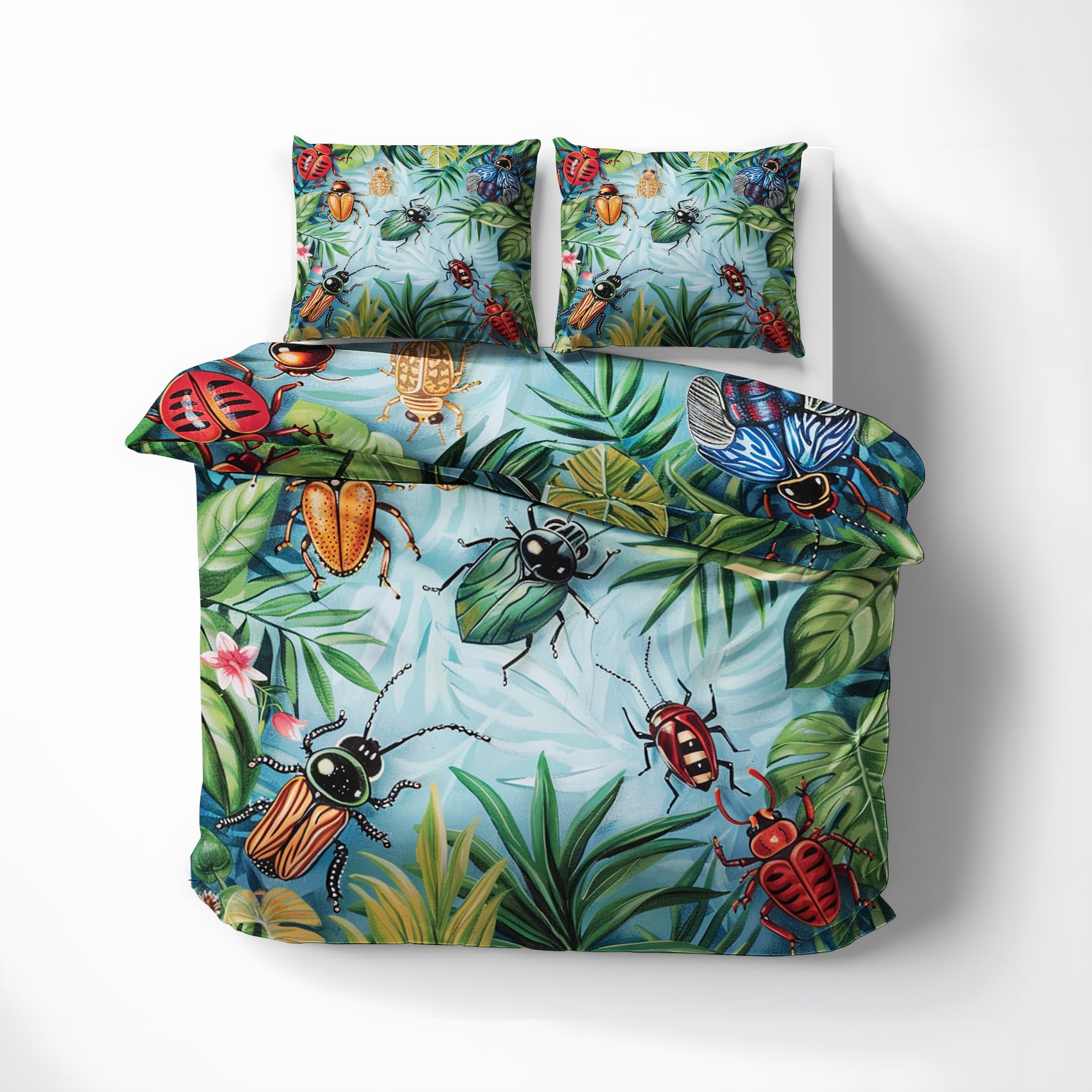 Zpryzmia Entomology Duvet Cover Set, Olive Green Duvet Cover with Nature Animal Pattern Comforter Cover 3 Pieces, with Zipper Closure & Corner Ties(Twin 68âx90â)