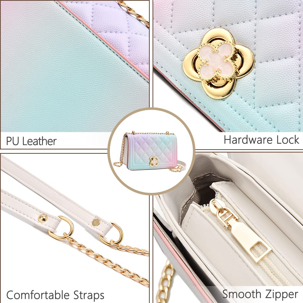 PS PETITE SIMONE Crossbody Bags for Women Trendy Quilted Bag Shoulder with Chain Small Handbag Evening Bag Satchel Purses