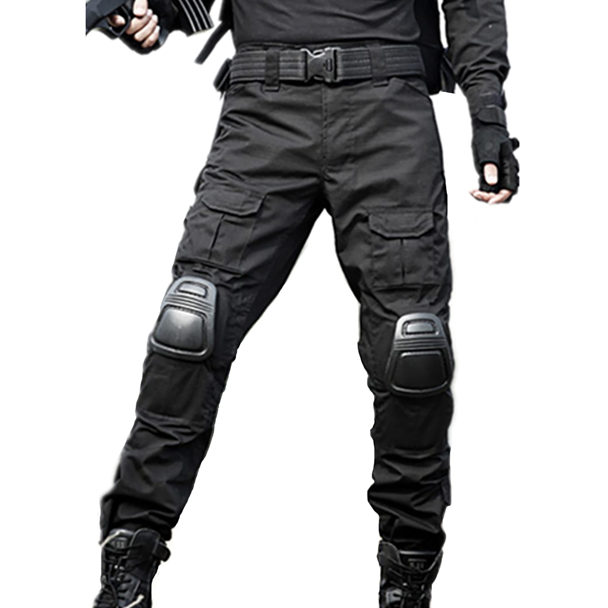 JOYASUS Mans Tactical Pants, Combat BDU Black Pants with Knee Pads for Men Hunting Airsoft Paintball