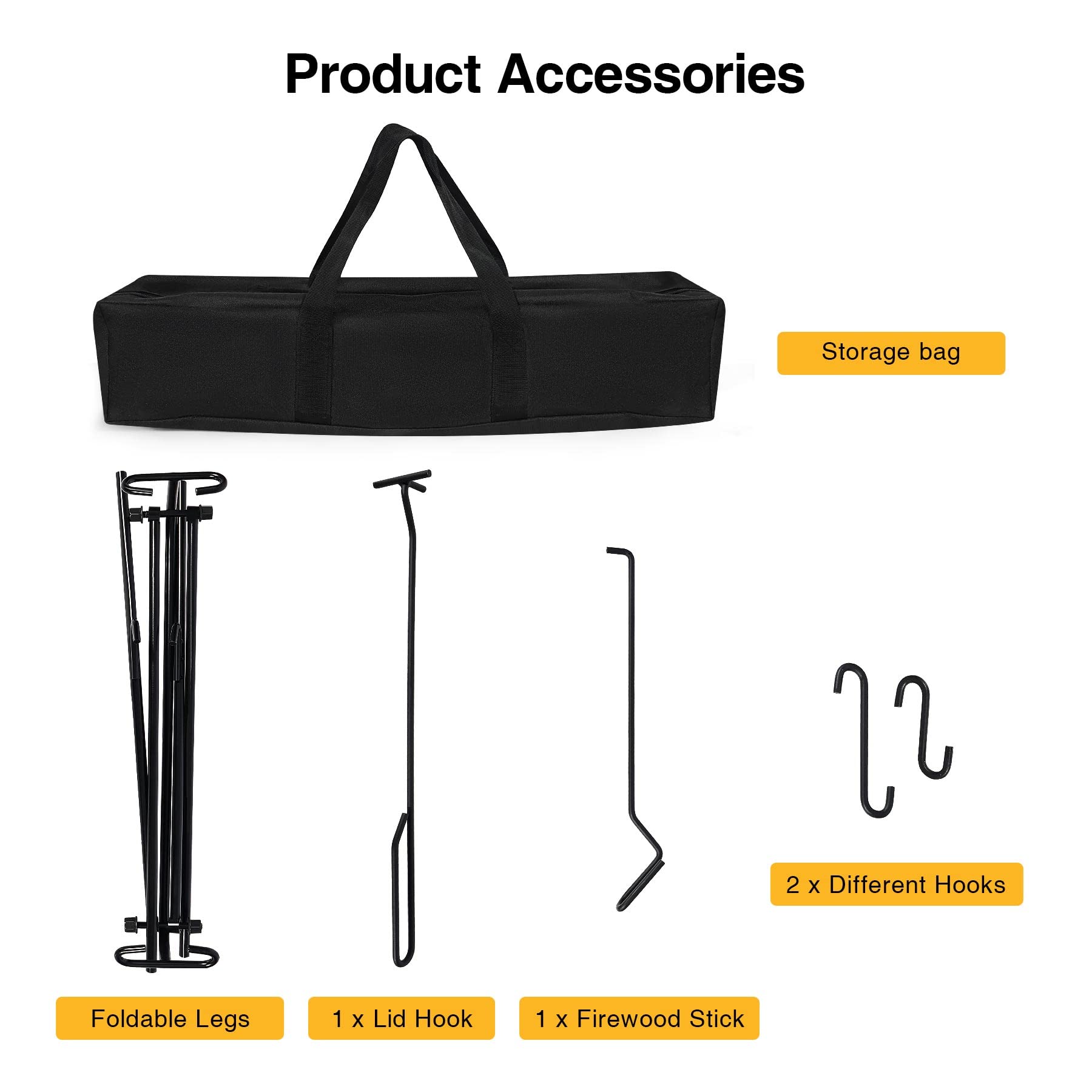 REDCAMP Campfire Cooking Stand, Portable Grill Swing with Hooks and Accessories, Cookware Hanging Rack for Cookware & Dutch Oven,Small