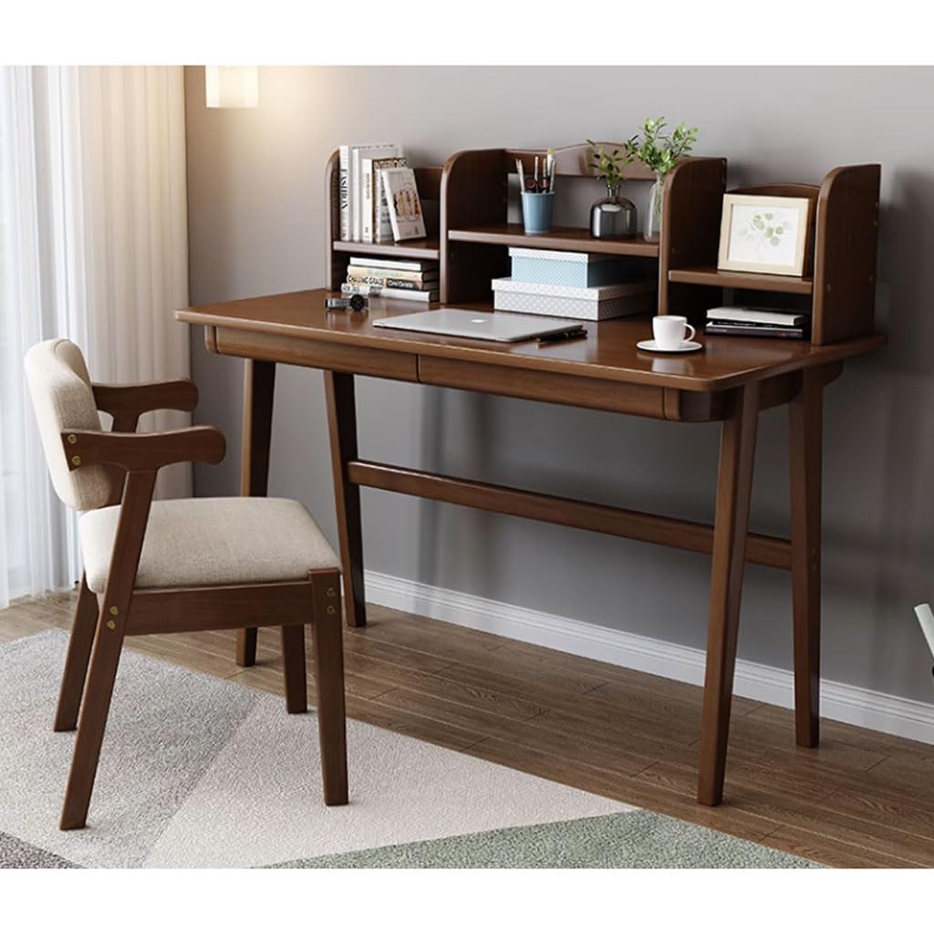 JITEM Computer Desk W/Bookshelf Wooden Home Office Writing Desk Modern Makeup Vanity Desk Workstation Laptop Table for Bedroom