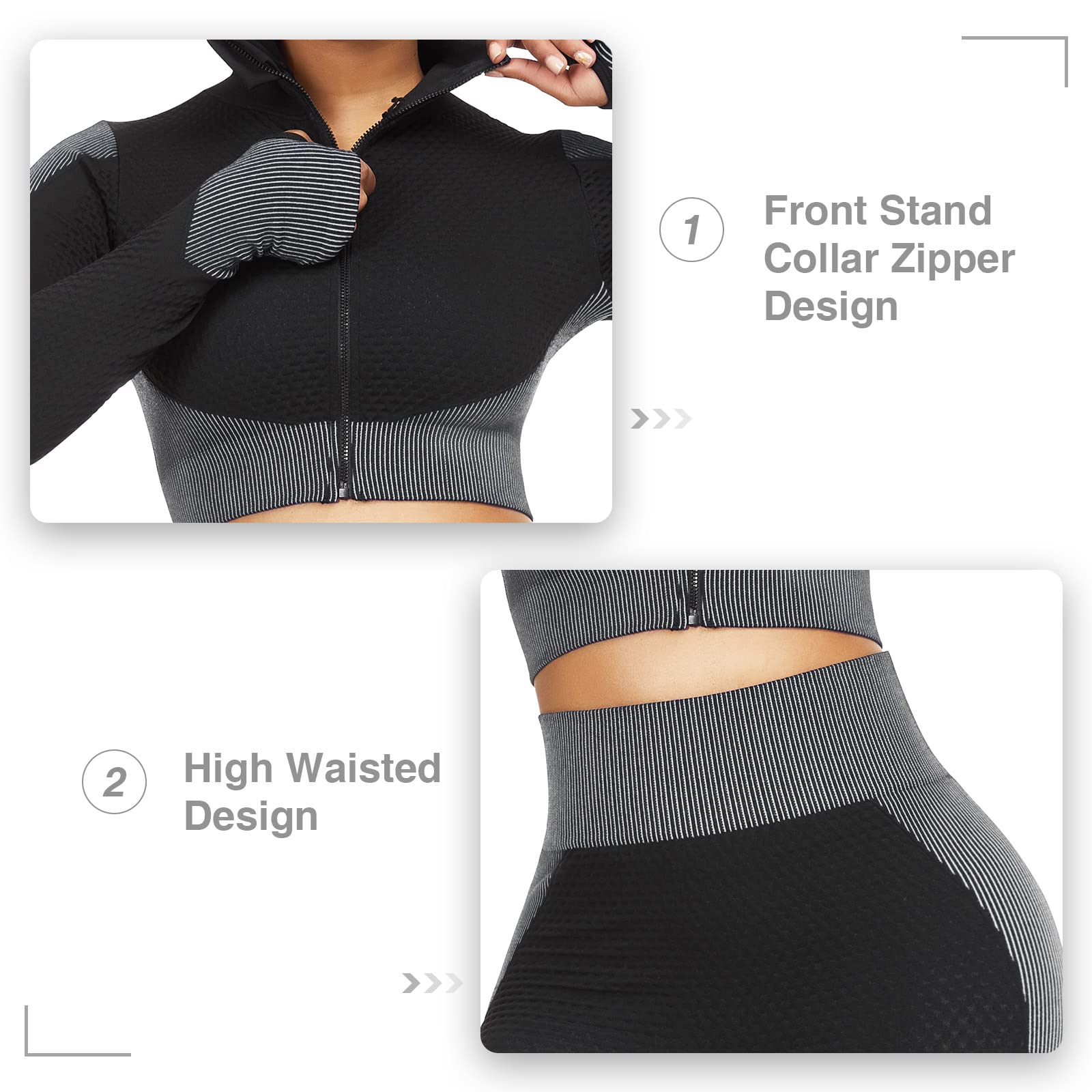 JOYMODE Workout Sets for Women Longsleeve Active Wear Outfits Crop Top High Waist Sport Bra Leggings Set