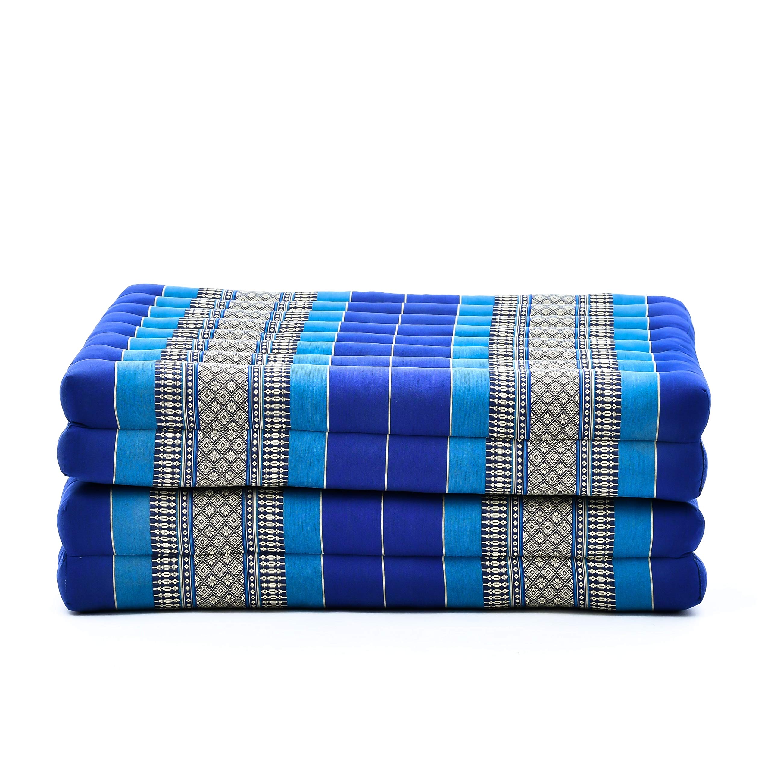 Leewadee Trifold Mattress Standard โ Comfortable Thai Massage Pad, Foldable Floor Mattress Filled with Kapok, Perfect to Use as a Sleeping Mat 79 x 28 inches, Blue