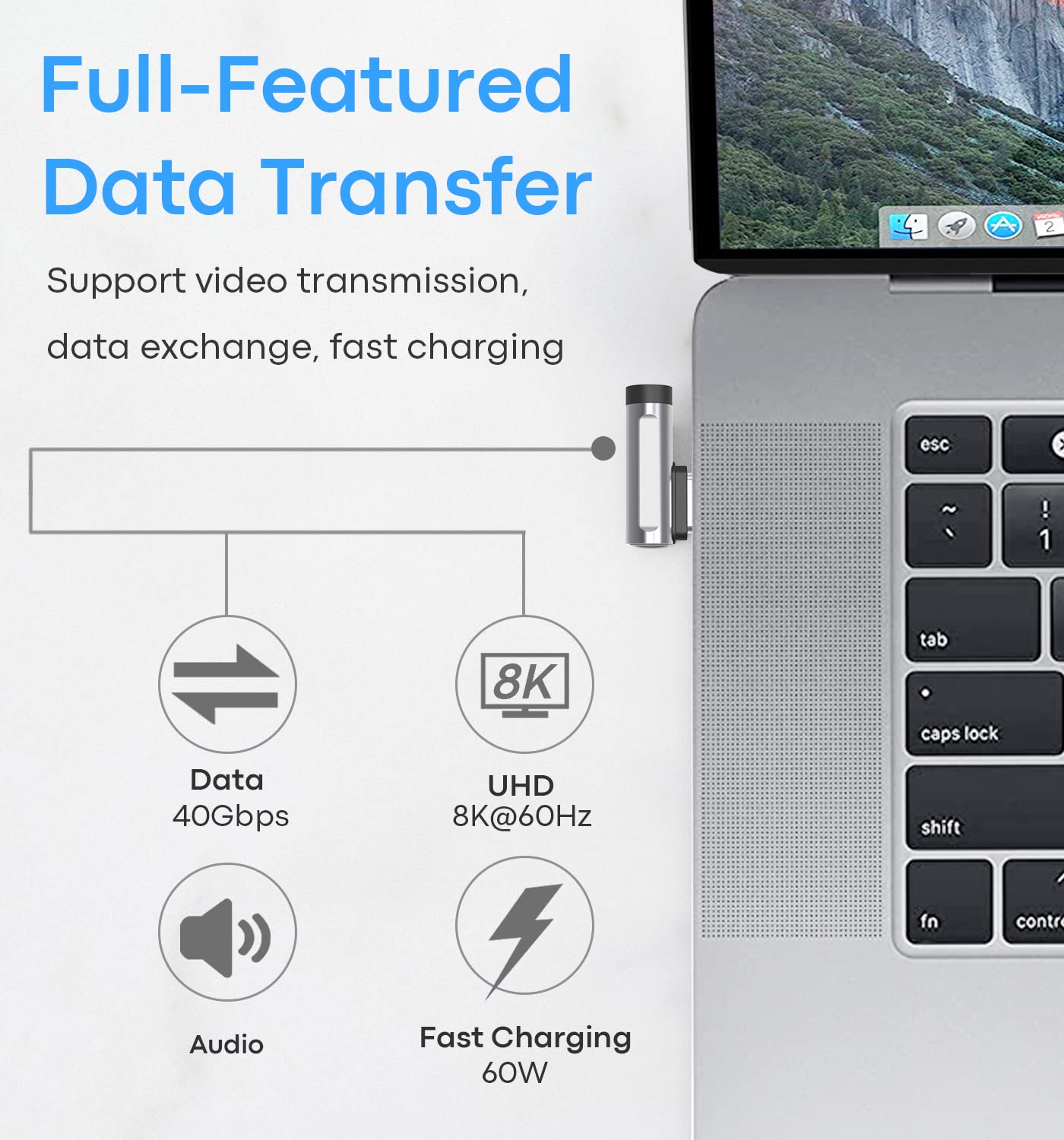 TECHTOBOX Right Angle USB-C Adapter 2-Pack Flat 90 Degree Type C Gen 2 Male to Female Adapter Support 40Gbps Data 60W Fast Charging 8K Video for Laptop,Steam Dock,Switch,Tablet,Mobile Phone