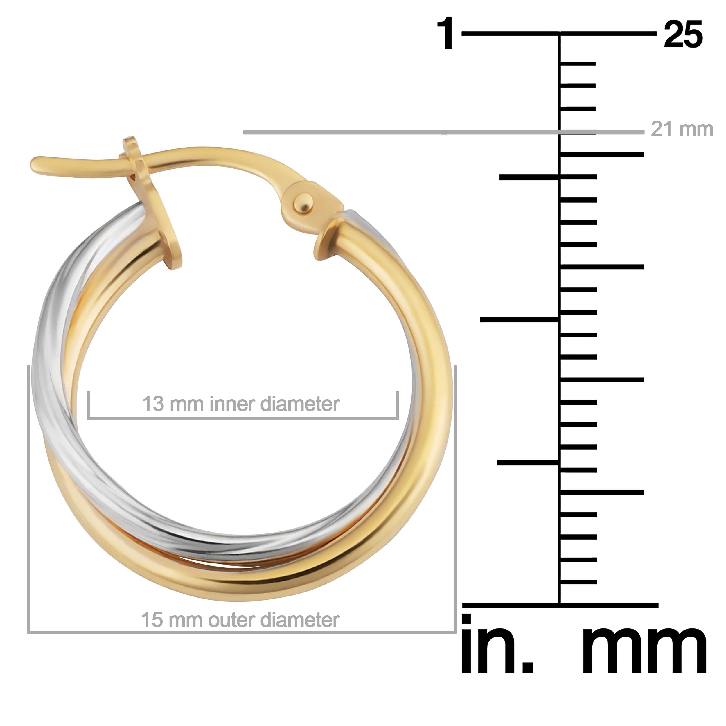Kooljewelry 14k Yellow Gold and White Gold Two Tone Double Hoop Earrings For Women