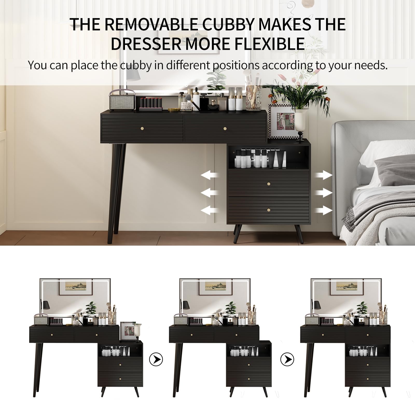 KEHUIBGAJ Makeup Vanity Desk with Drawers,Vanity Table ，Makeup Vanity， with 3-Color Touch Screen Lighted Mirror,Modern Makeup Dressing Table Bedroom Vanity Sets Storage Dresser