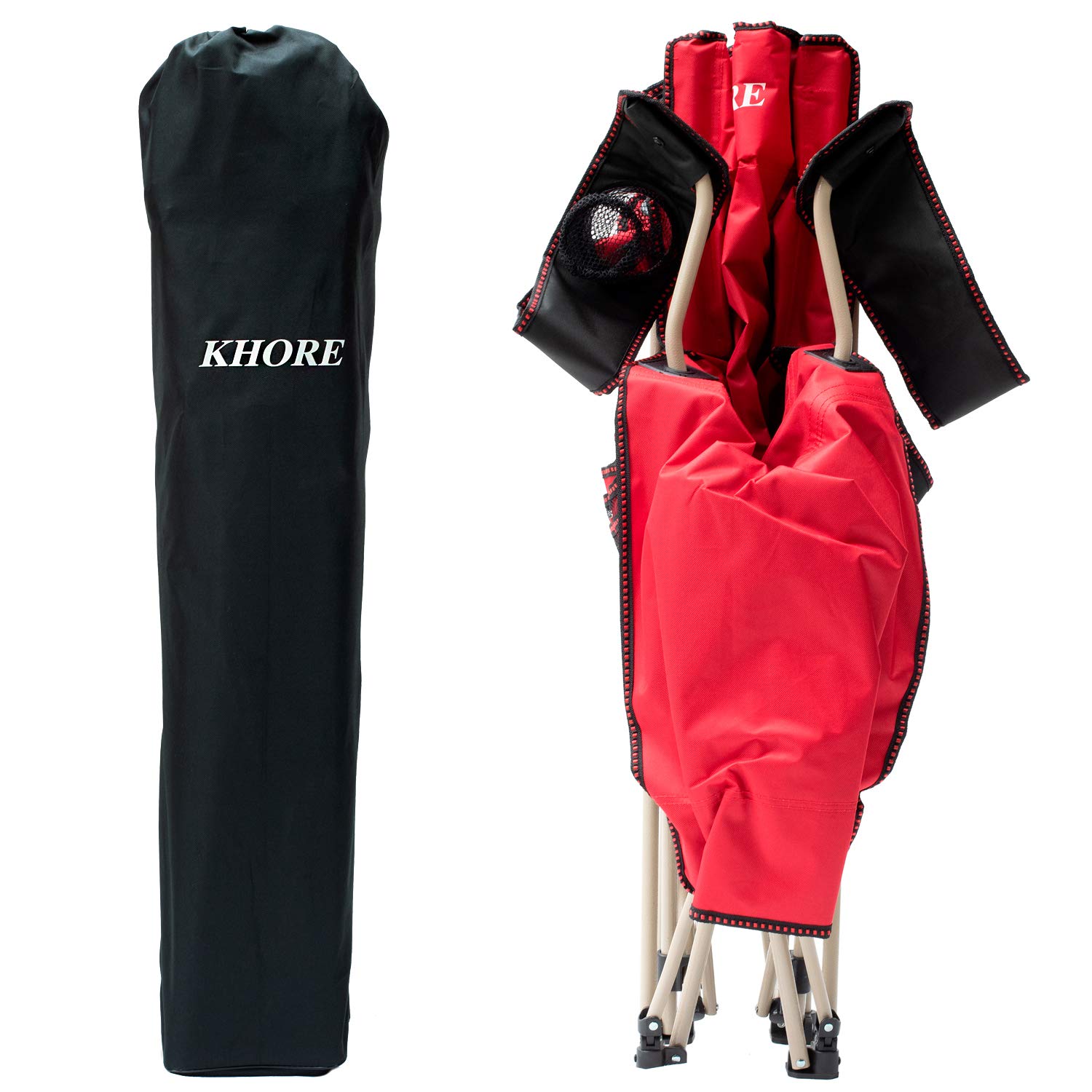 Khore Automaticly Adjustable Recliner Folding Camping Chair with Footrest (Red)