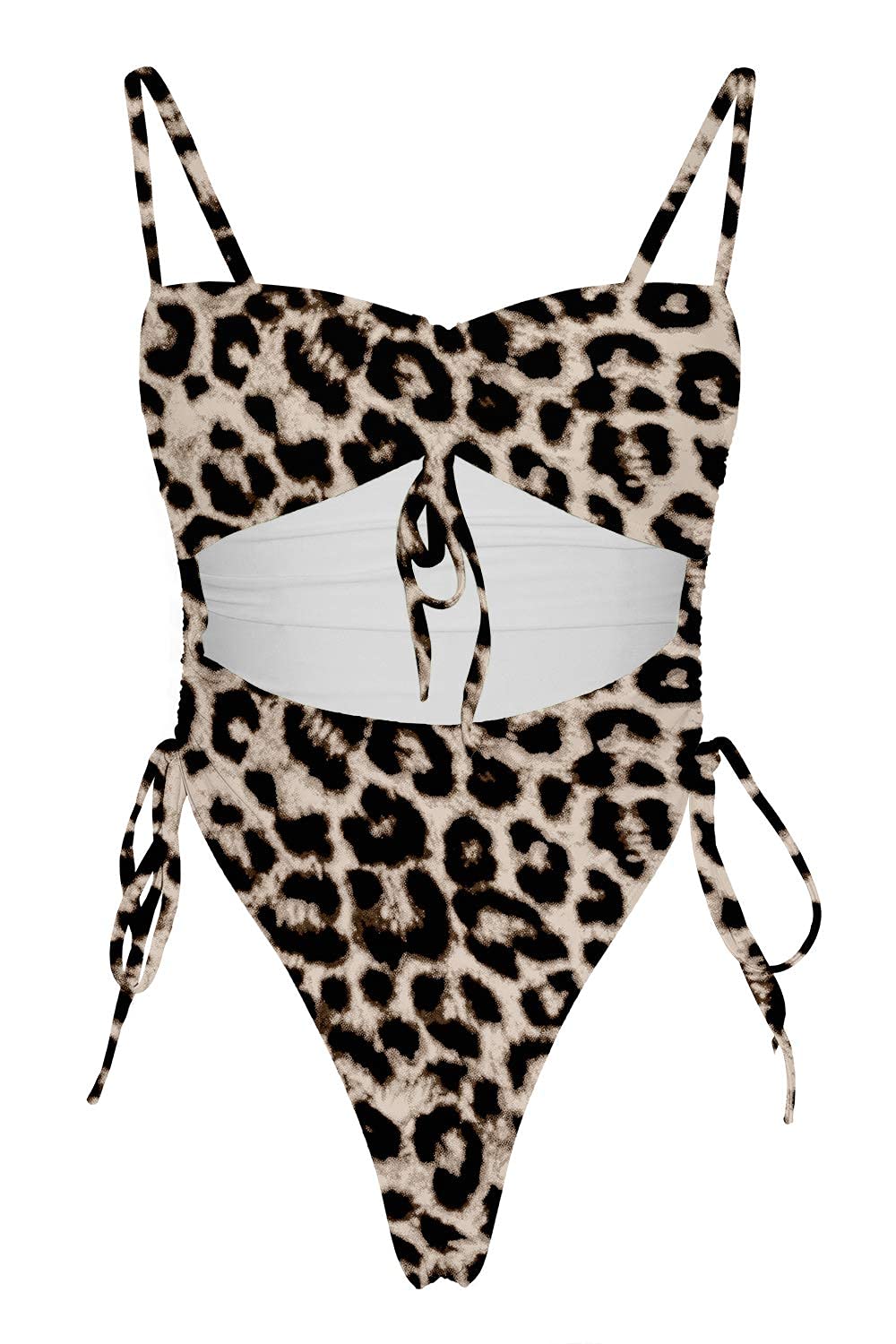 ioiom Women Two Piece Swimsuit High Waisted Bikini Off Shoulder Ruffle Bathing Suits Leopard XL