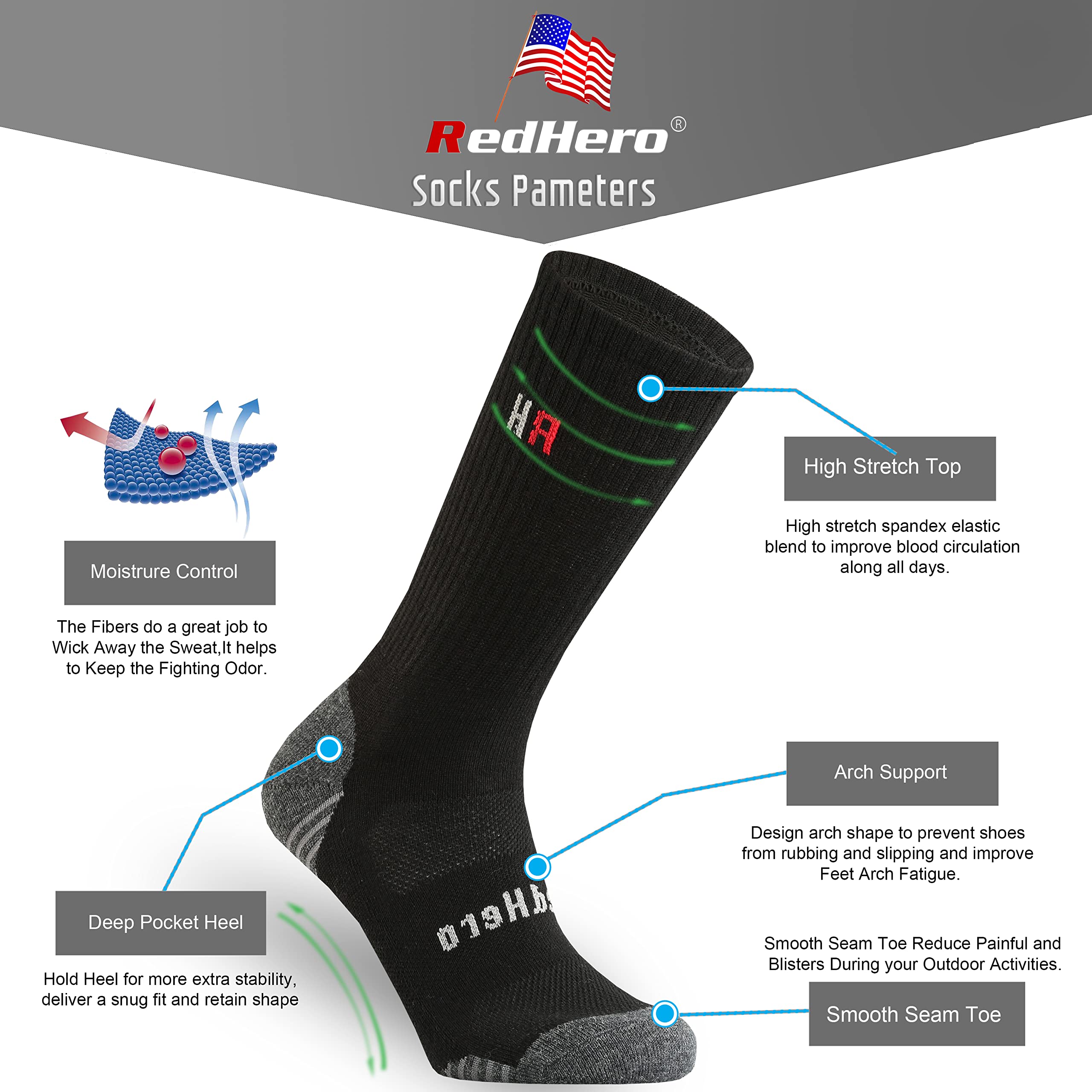 RedHero Men's Merino Wool Cushion Crew Socks for Outdoor Hiking Trekking Hike Soft Cozy Thermal Fit Moisture Control(Camel XL)
