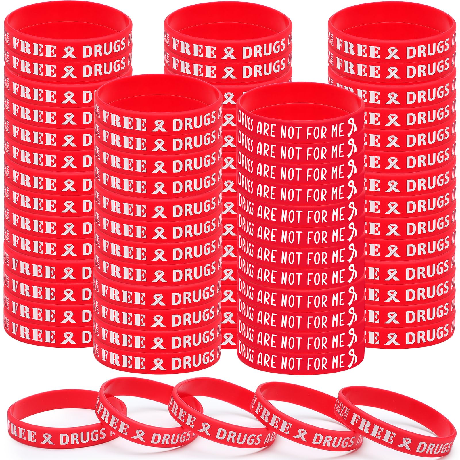 Jenaai Red Ribbon Awareness Silicone Bracelets Drug Free Silicone Rubber Wristbands Red Ribbon Week Soft Red Wristbands for Red Ribbon Week School Events Charity Campaigns Gifts Supplies (400 Pcs)