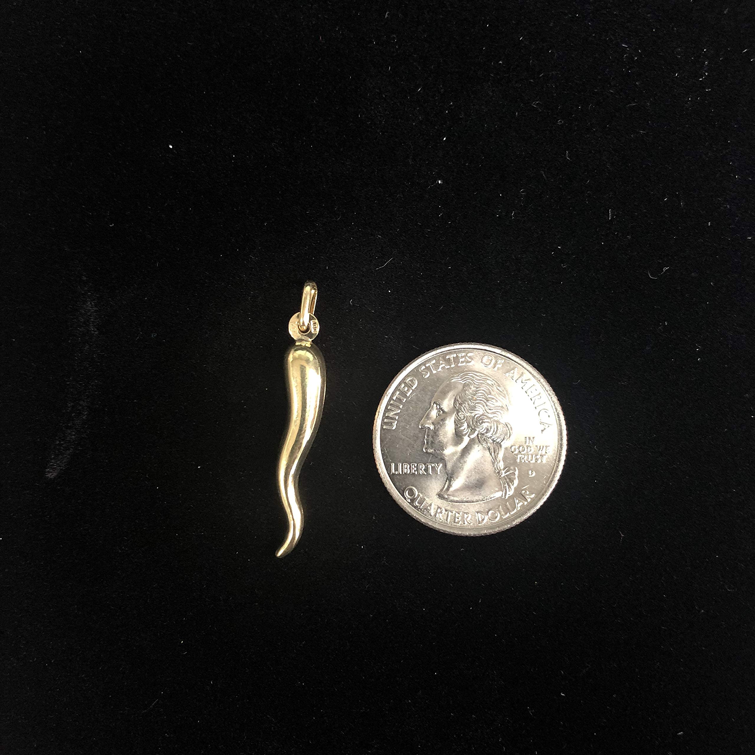 Ioka - 14K Yellow Gold Cornicello Italian Horn 30MM Charm Medium Size Good Luck Pendant For Necklace or Chain