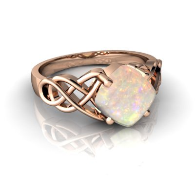 Jewels For Me 14kt Rose Gold Opal 6mm Cushion Celtic Knot Ring - Size 6.5