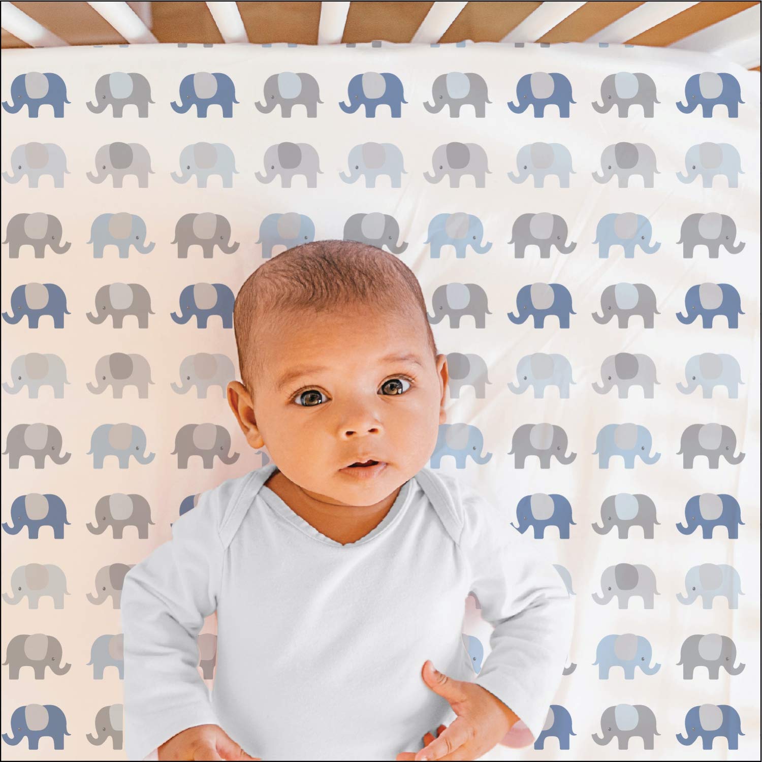 The Peanutshell Celestial Stars and Elephant Fitted Crib Sheets | Unisex 6 Pack | Grey, Blue