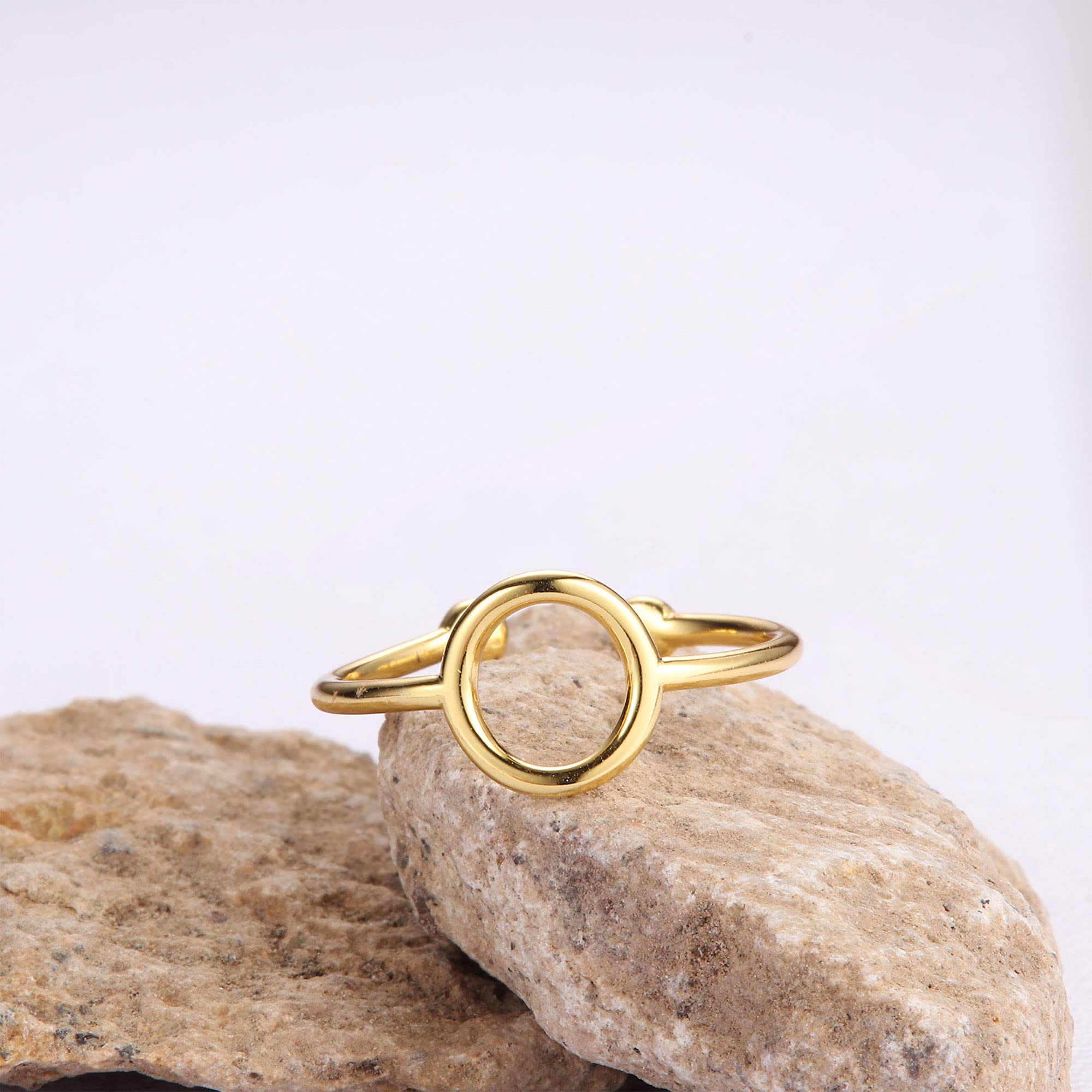 MILACOLATO 925 Sterling Silver Circle Rings 18K Yellow Gold Plated Stackable Rings Adjustable Karma Statement Rings for Womenn