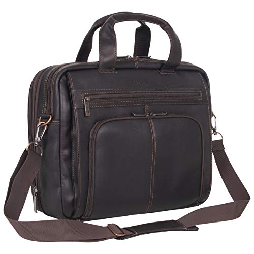 Kenneth Cole Reaction Full-Grain Colombian Leather Briefcase Expandable RFID 15.6" Laptop Computer Business Portfolio Shoulder Bag, Brown