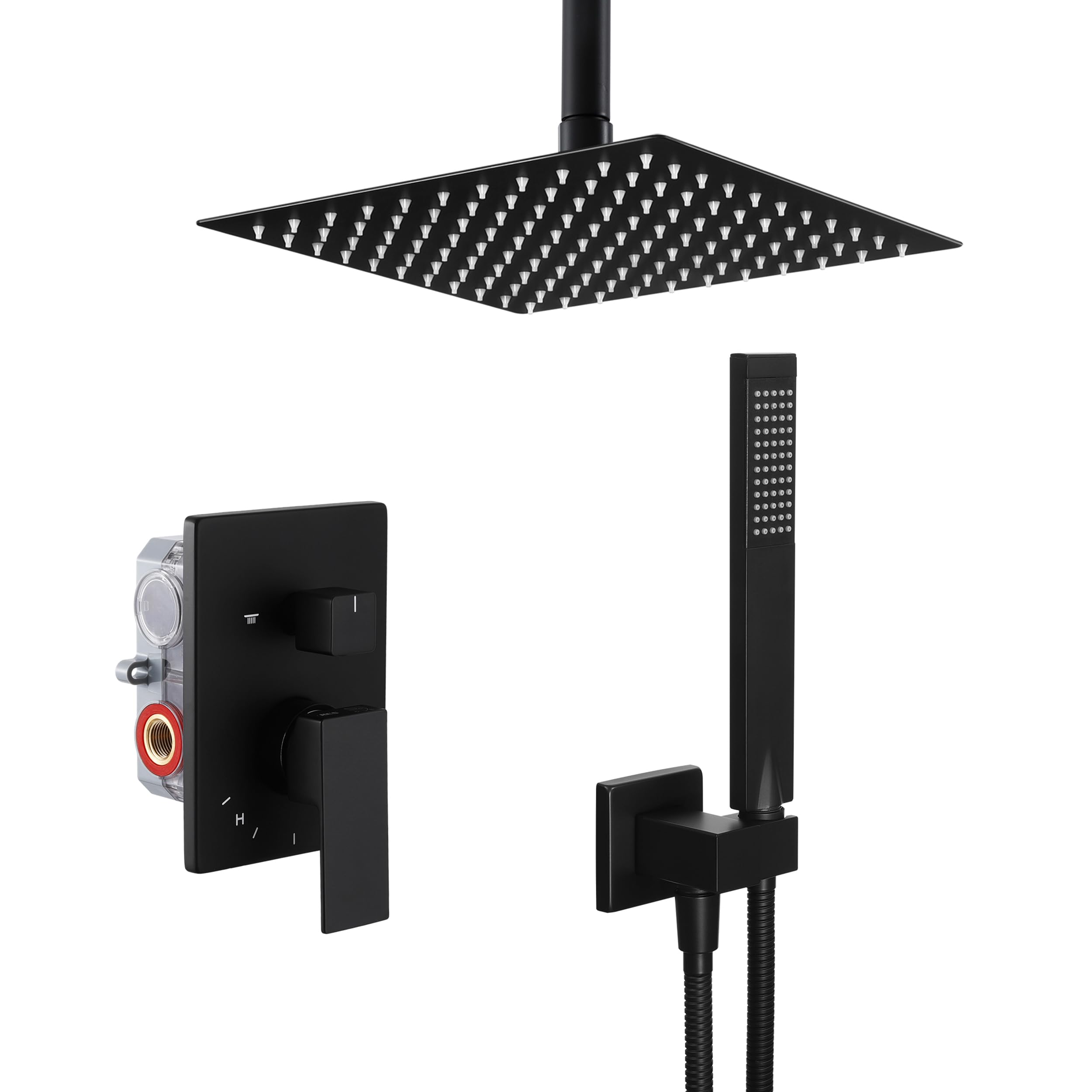 KES Ceiling Shower Head Shower System 10 Inches Rain Shower Faucet Set Shower Valve and Trim Kit Matte Black, XB6235-BK