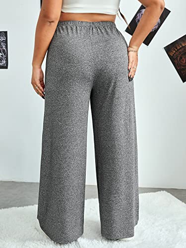 OYOANGLE Women's Plus Size High Elastic Waist Wide Leg Pants Casual Loose Yoga Pants Grey 3XL