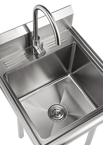 TRINITY EcoStorage Stainless Steel Freestanding Single Bowl Utility Sink for Garage, Laundry Room, and Restaurants, Includes Faucet, NSF Certified, 49.2-Inch by 21.5-Inch by 24-Inch, Chrome