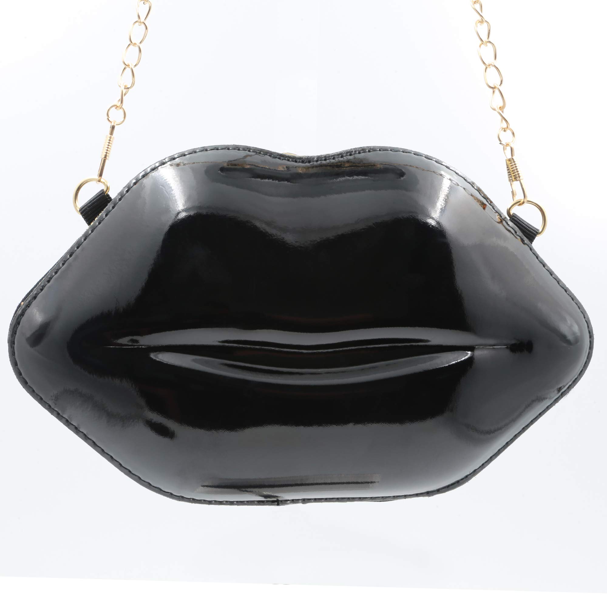 QiMing Lip Purse Evening Bag,PU Banquet Crossbody Shoulder Bag for Women(Black1)