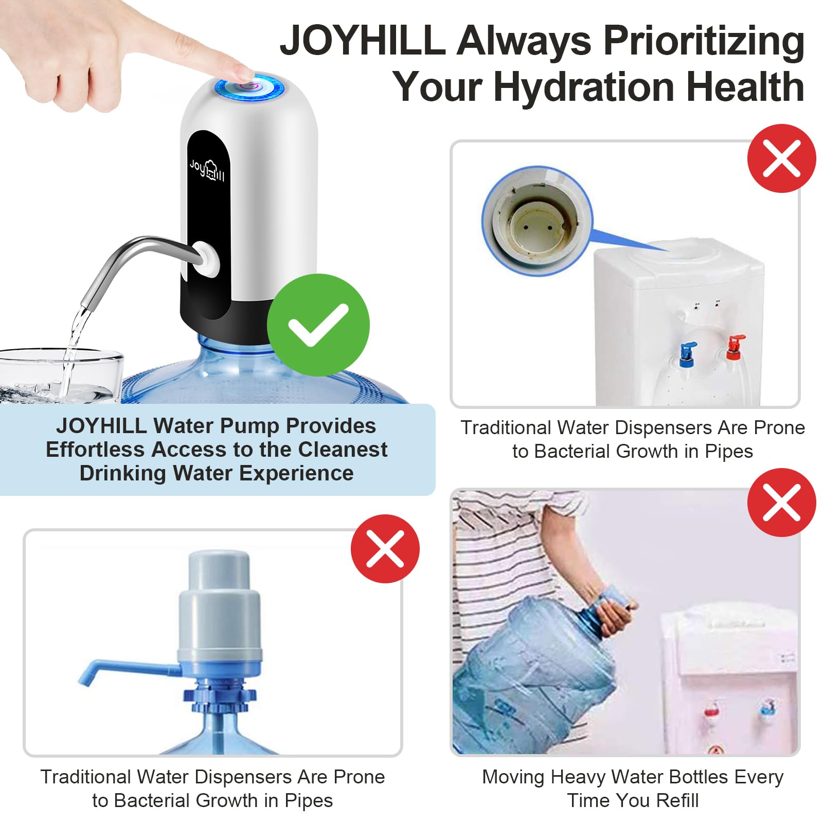 JOYHILL 5 Gallon Water Bottle Dispenser, USB Charging Water Bottle Pump, Portable Water Dispenser Pump for Camping(Avocado Green)