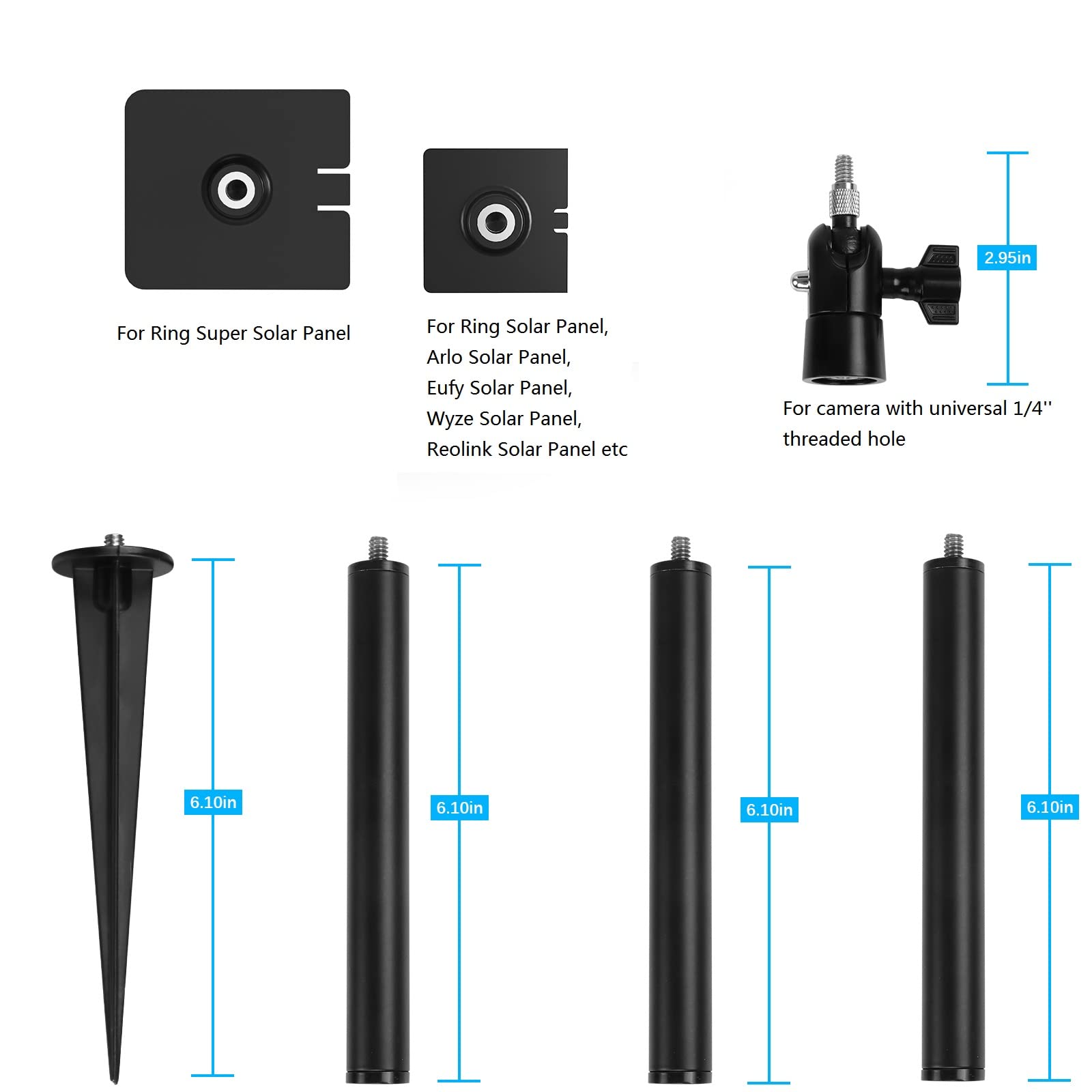 OkeMeeo Ground Stake Spike Mount for Ring Solar Panel/Super Solar Panel, Camera Ground Stake Spike for GoPro/Arlo Solar Panel and 1/4"-20 Threaded Solar Panel and Camera
