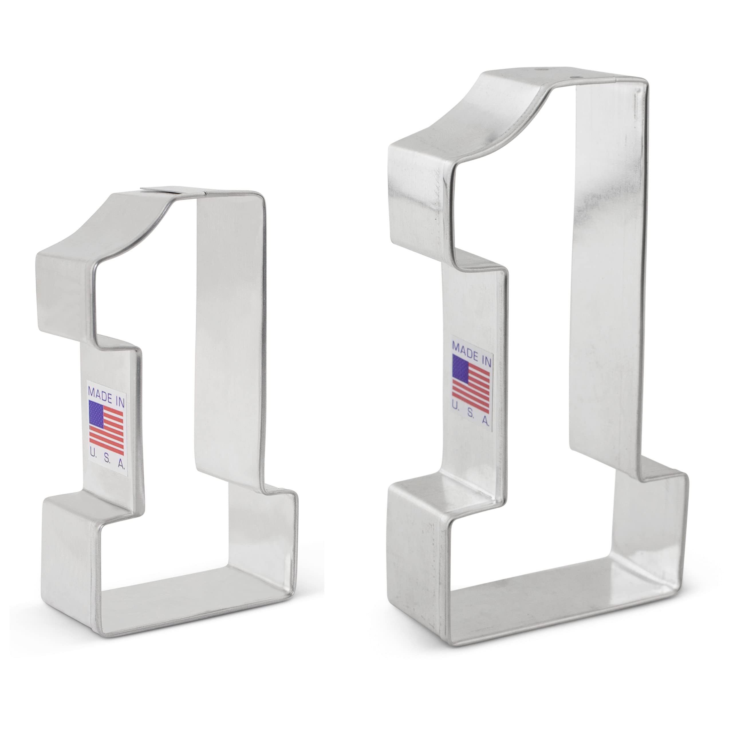 Number 1 Cookie Cutter 2-Pc. Set Made in USA by Ann Clark, 3.25", 4.5"