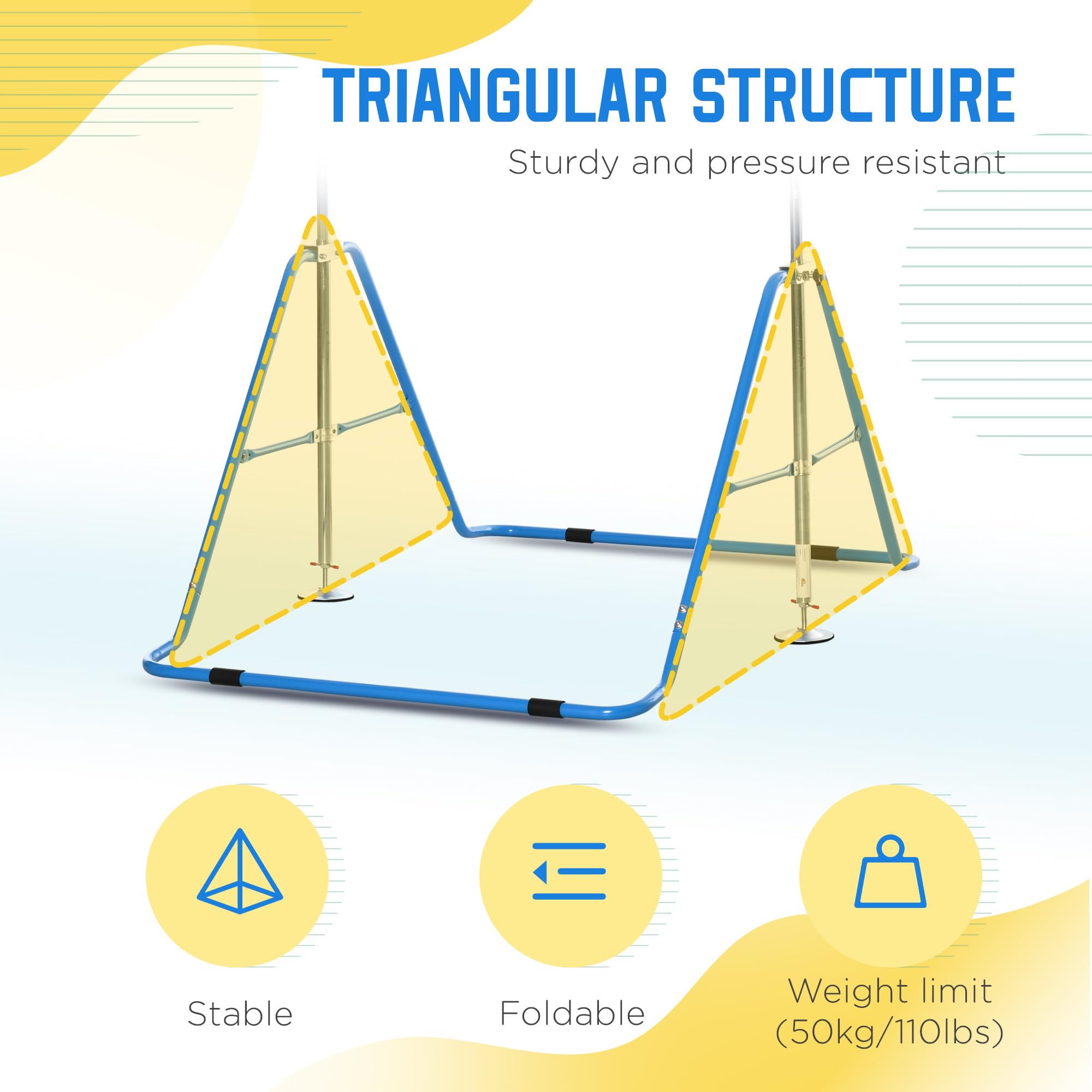 Qaba Folding Gymnastics Bar for Kids with Shock Absorption, Adjustable Gymnastics Horizontal Bar, Gymnastics Kip Bar for Home Use, Blue
