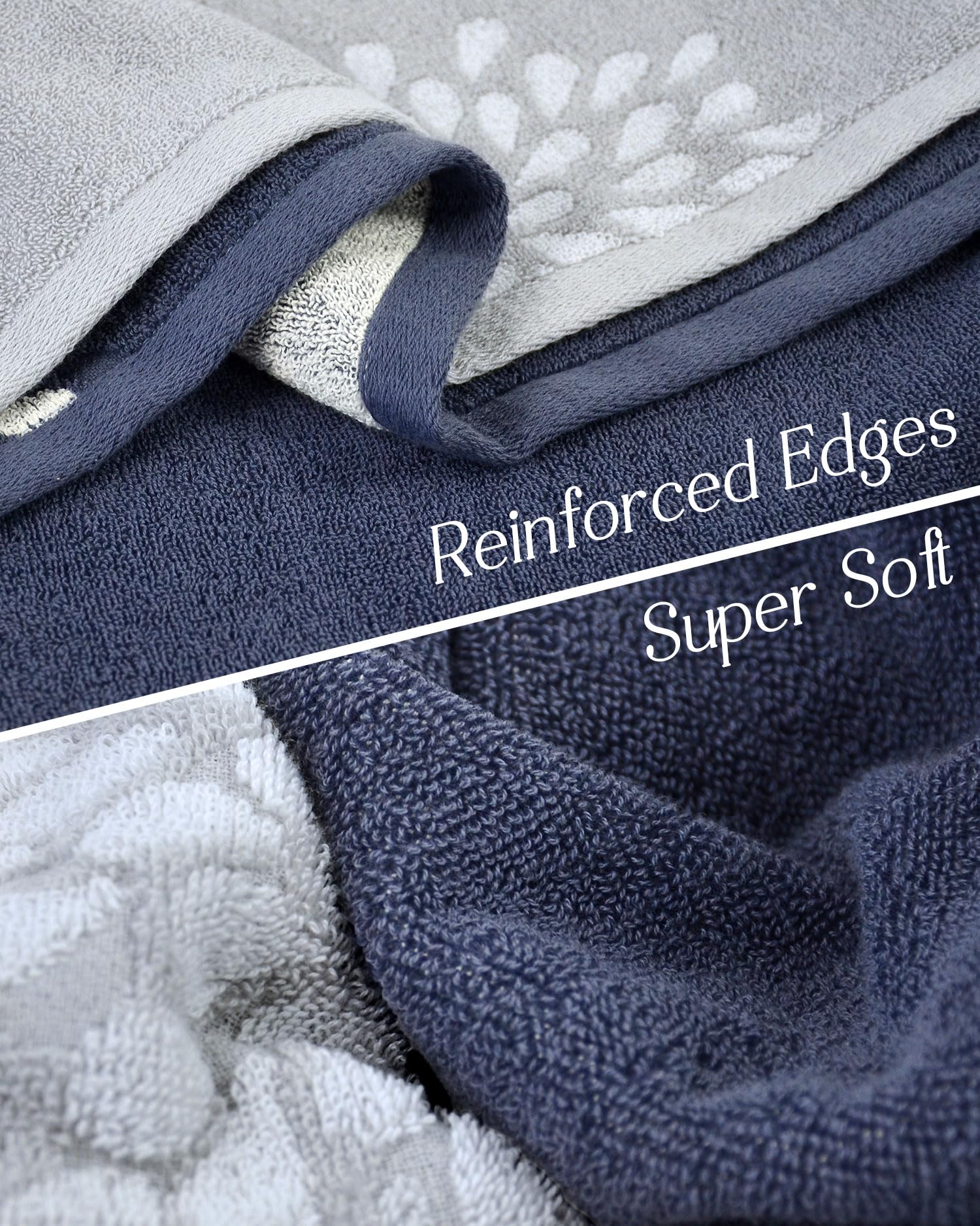 Jacquotha 2 Pack Cute Bath Towels Hydrangea Floral Jacquard - Extra Soft Absorbent Bathroom Towels for Shower Gym Pool, Denim Blue & Light Grey, 55" x 28"