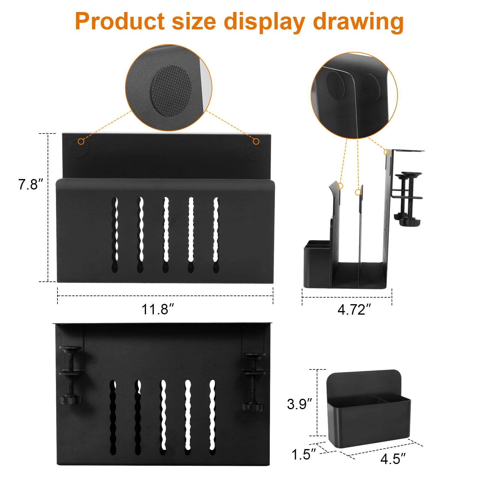 LUKETURE Desk Side Storage, Under Desk Laptop Holder, 2 Tier Steel Hanging Desk Storage, No Drill Under Desk Organizer, with Pen Holder, Hanging Desk Storage for Office and Home (Black 2 Tier)