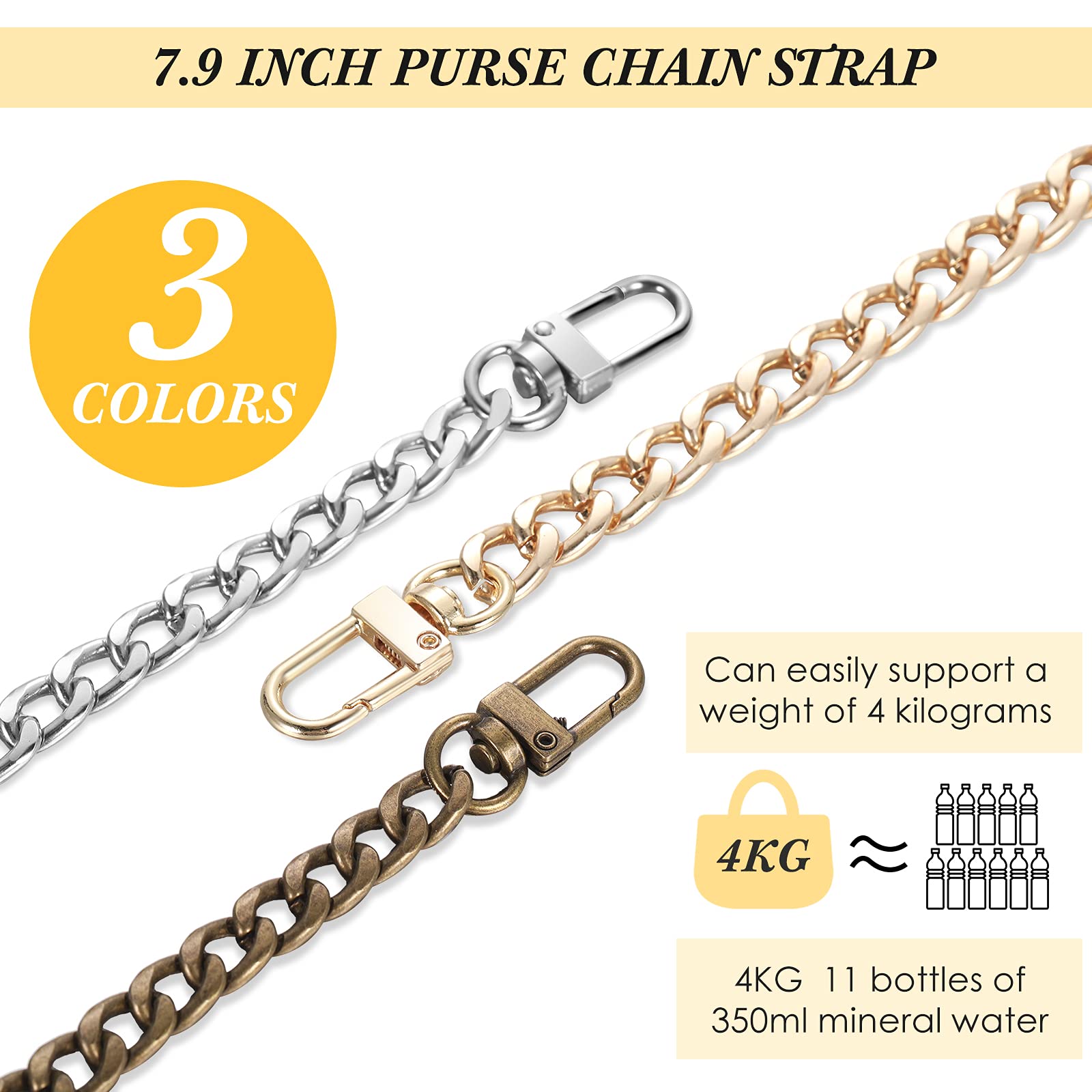Luinabio 6 Pieces Purse Chain Strap Purse Strap Extender Metal Flat Bag Chain Straps Crossbody Replacement with Buckles Replacement Accessories for Handbags Wallet Clutch Satchel(Bronze, 7.9 Inches)