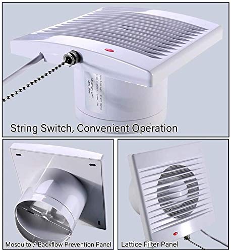 SAILFLO 6 Inch Wall-Mounted Exhaust Fan, 18W Ventilation Extractor with Anti-backflow Check Valve Chain Switch for Window Duct Glass Grow Tent Bathroom Vents - 8"×8" Grid Panel - Small Size