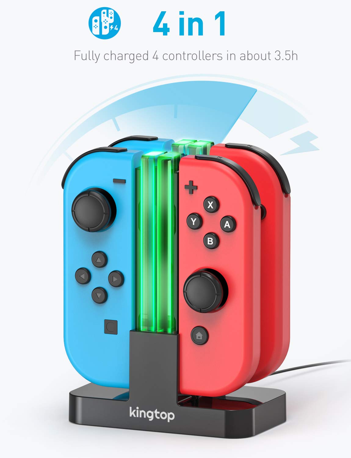 KINGTOP Charging Station Compatible for Nintendo Switch Joy-Con & OLED Model Controllers Charger Dock Stand with Individual LEDs Indicator and Type C Charging Cable