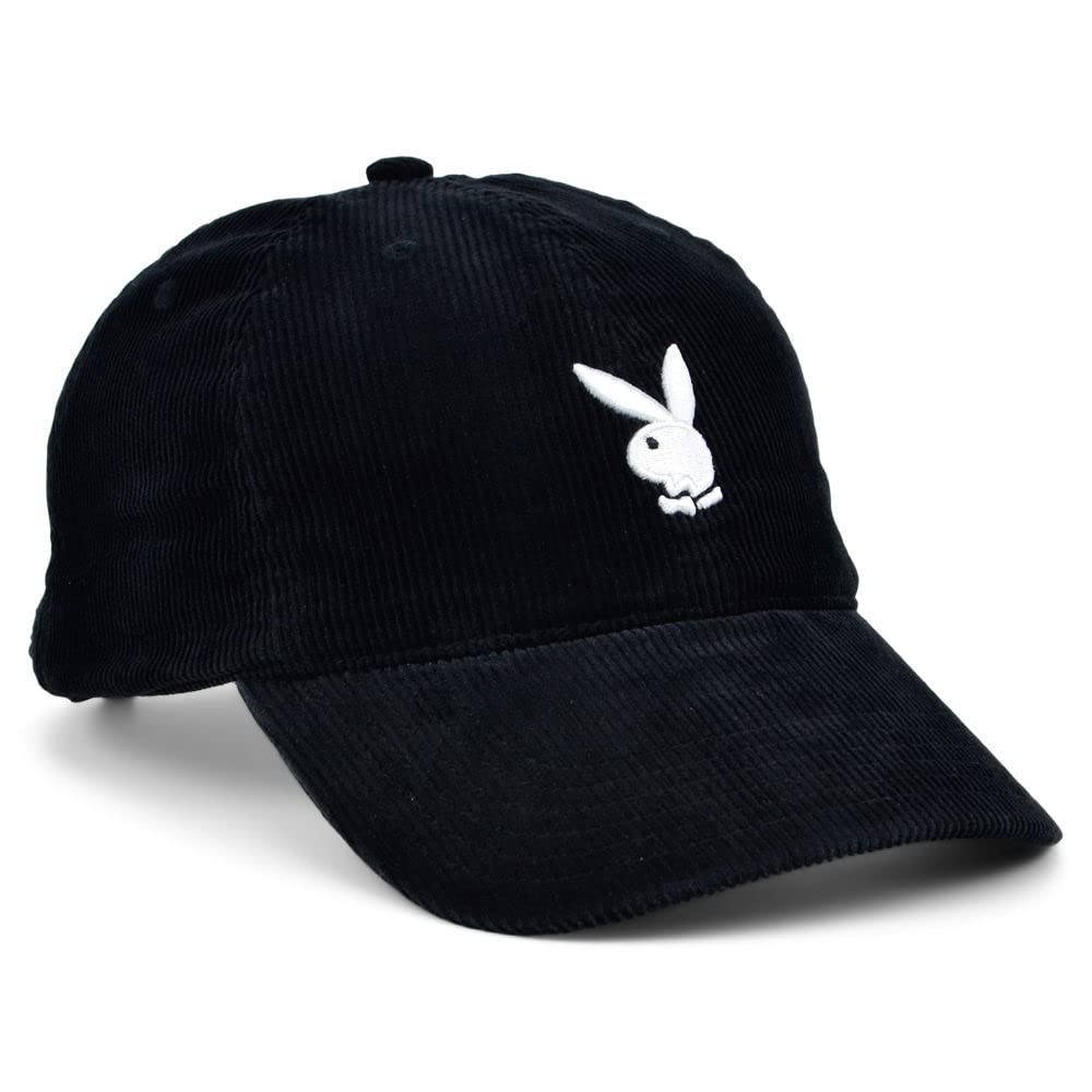 PlayBoy's unisex-adult Tux Corduroy Adjustable Strapback Dad Hat, Black/White, One Size